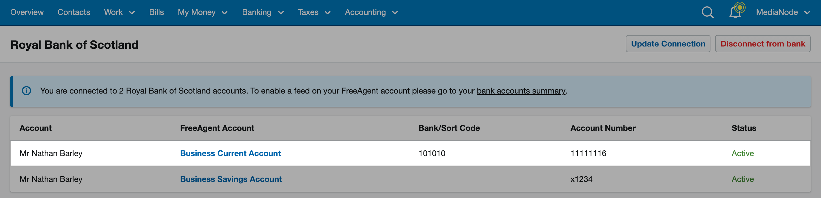 Viewing your active Open Banking bank feeds – FreeAgent