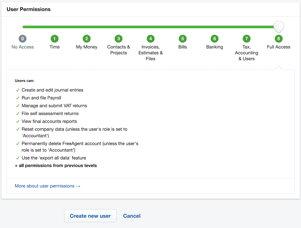 User access levels in FreeAgent – FreeAgent