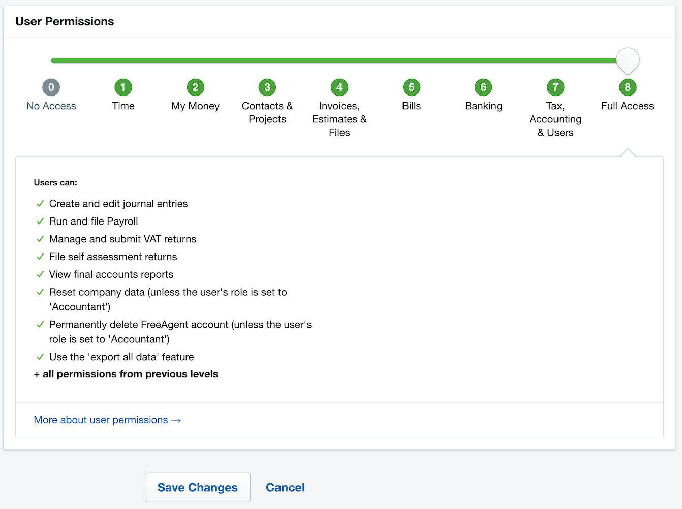 User access levels in FreeAgent – FreeAgent