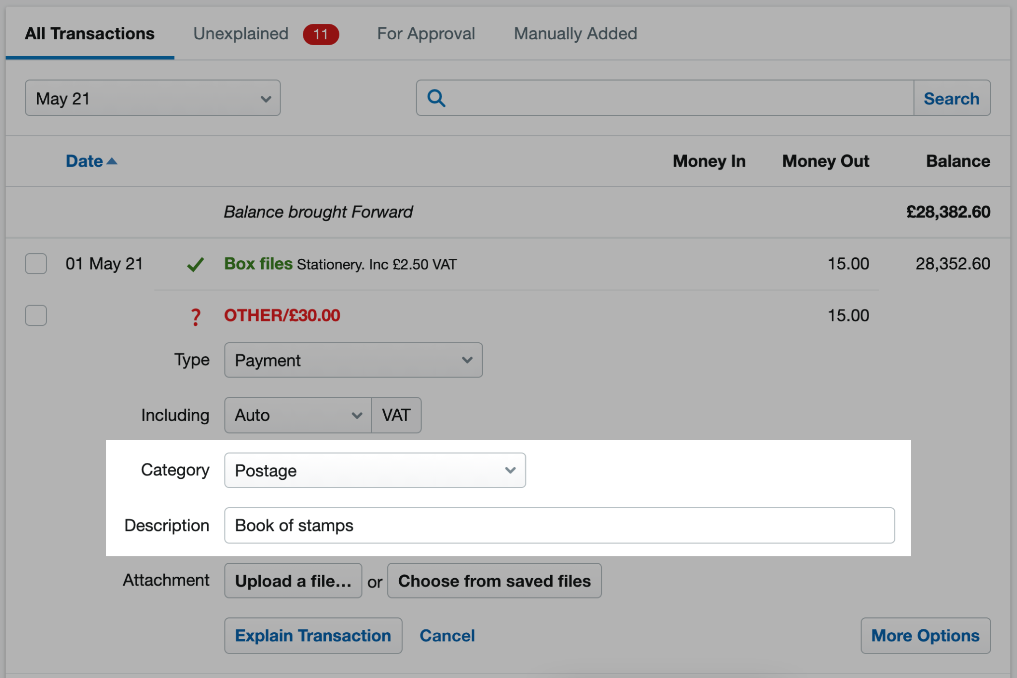 Split a bank transaction between multiple categories – FreeAgent