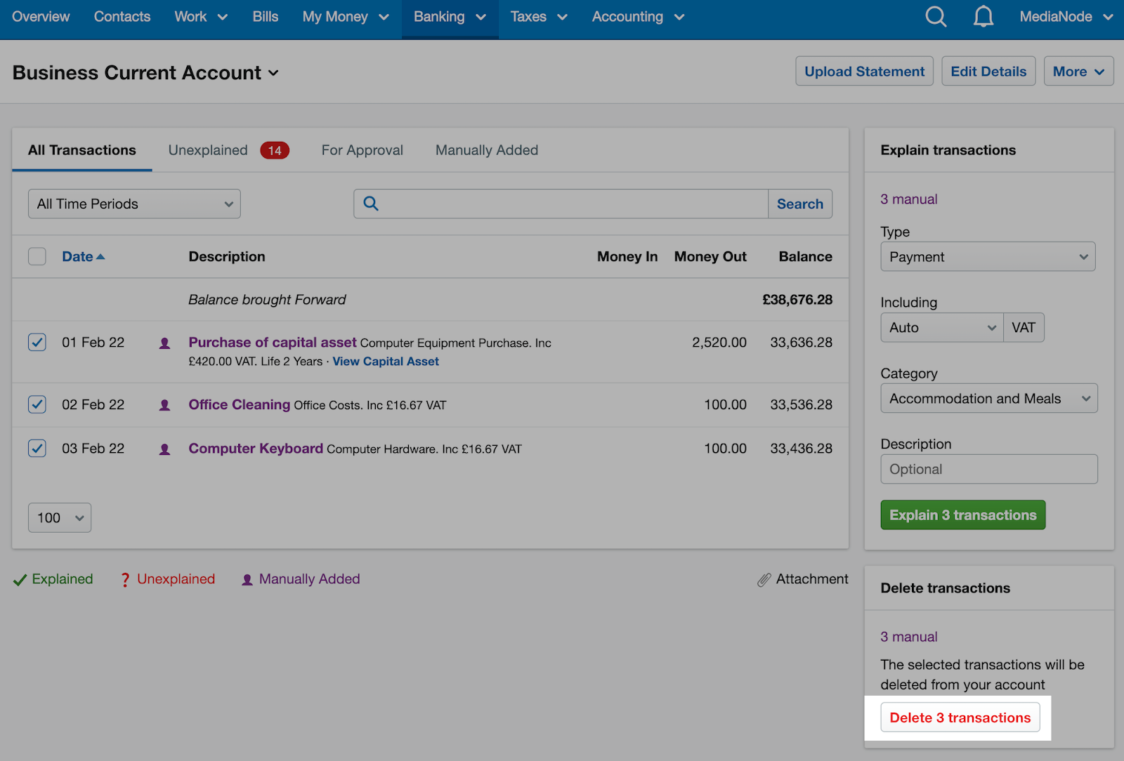 Delete a bank transaction – FreeAgent