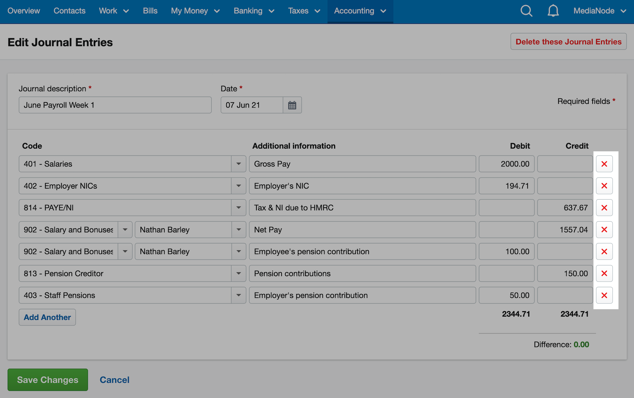 Edit or delete journal entries – FreeAgent