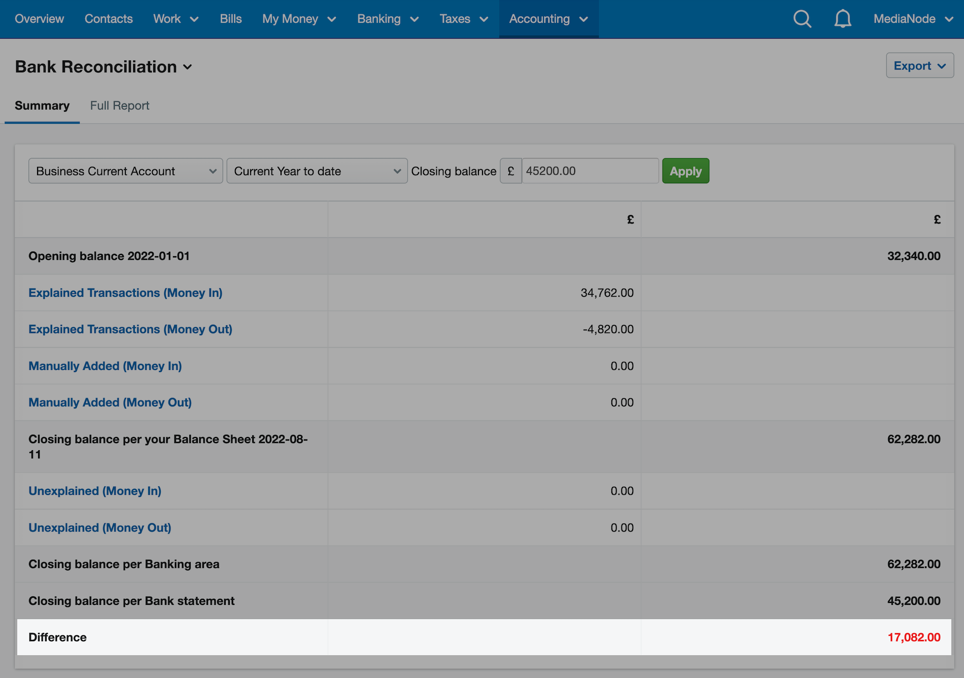 Bank Reconciliation report – FreeAgent