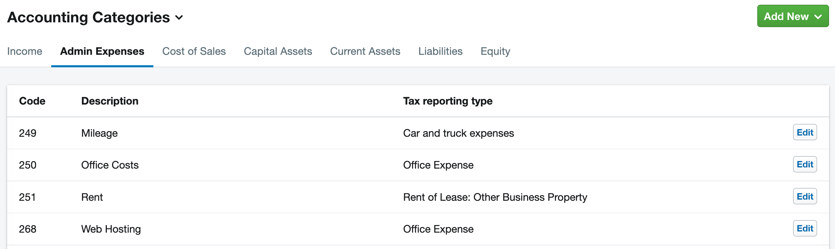View or edit an accounting category – FreeAgent