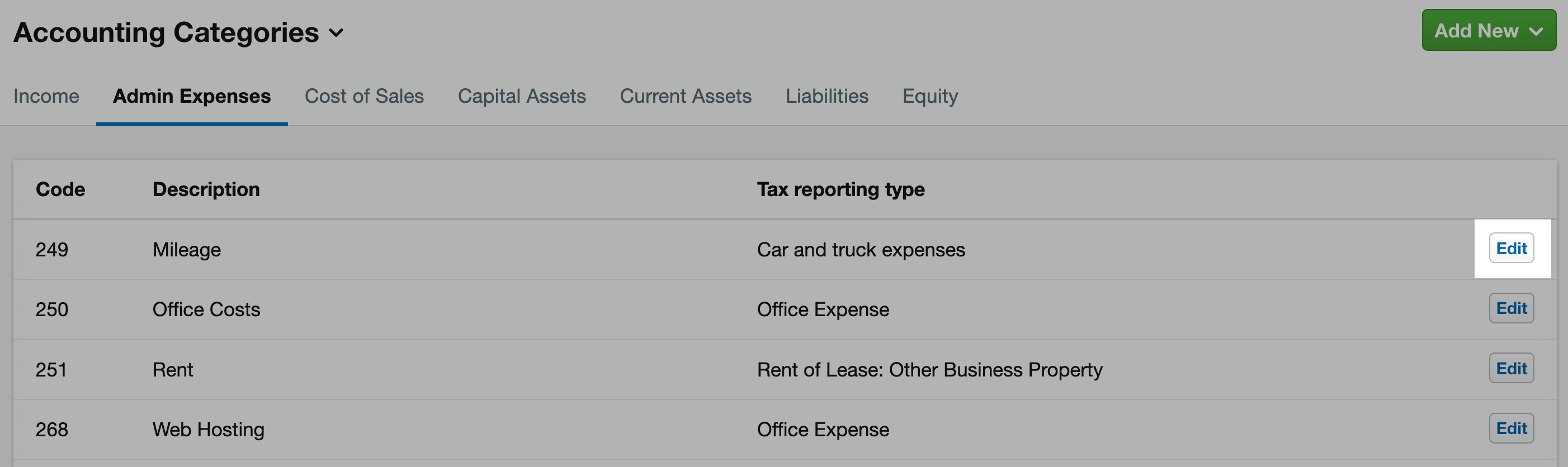 View or edit an accounting category – FreeAgent